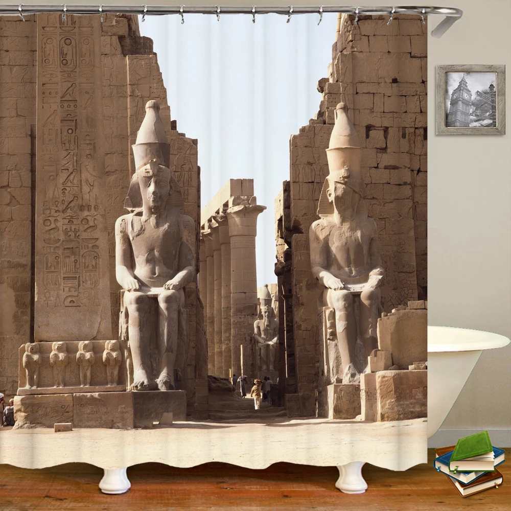 Ancient Egypt Pyramid Scenery Printed Shower Curtain With Decor ...
