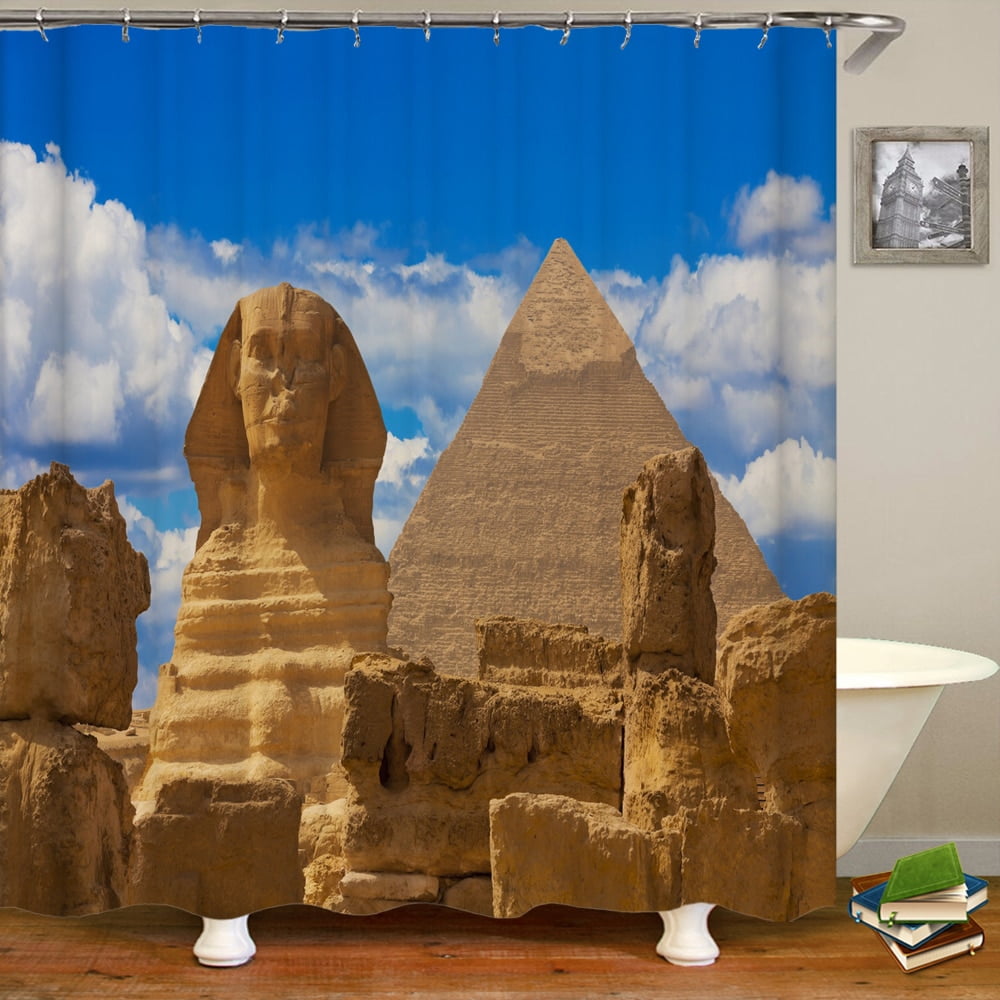 Ancient Egypt Pyramid Scenery Printed Shower Curtain With Hooks Decor ...