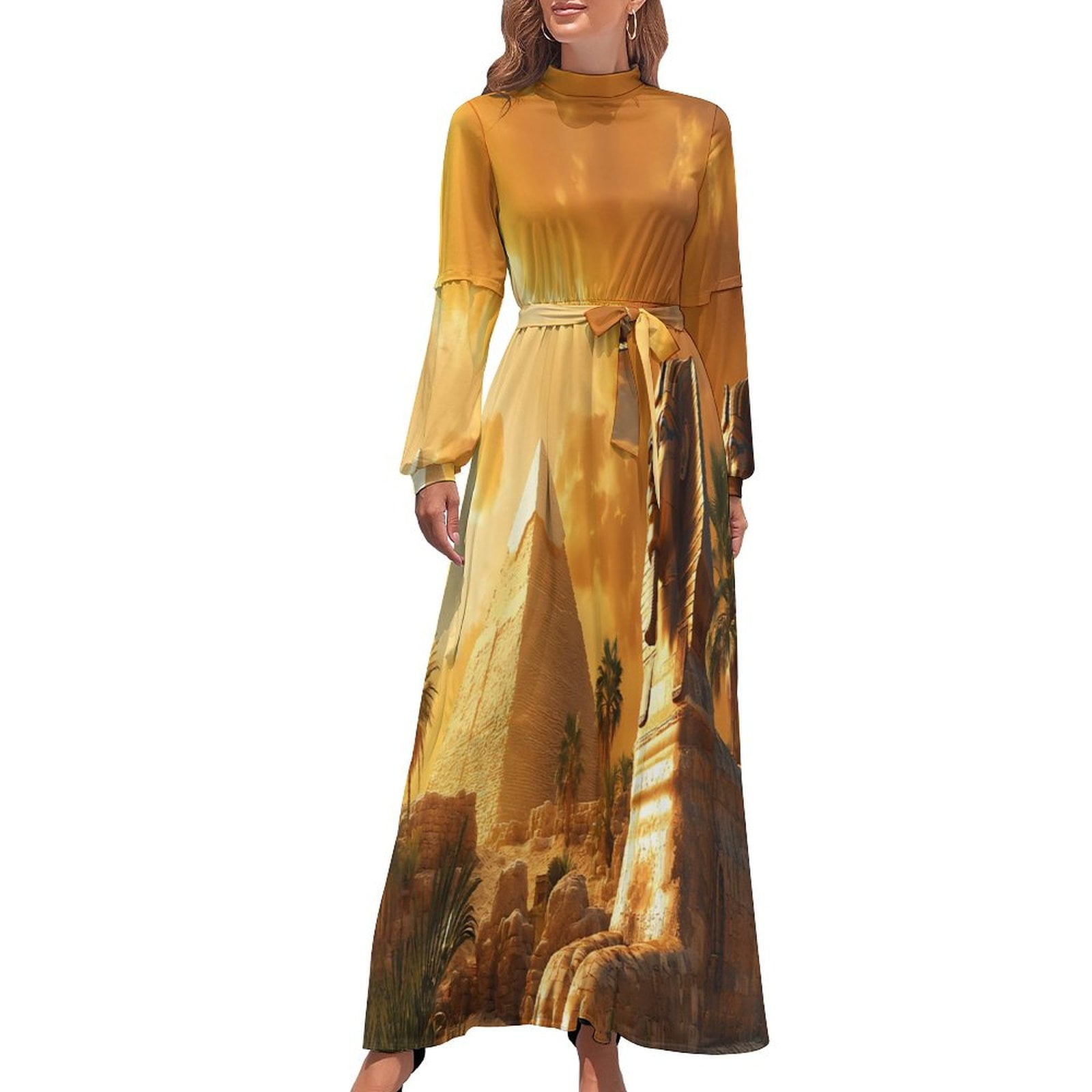 Ancient Egypt Pyramid Sphinx Women's Fall Maxi Dress Long Sleeve ...