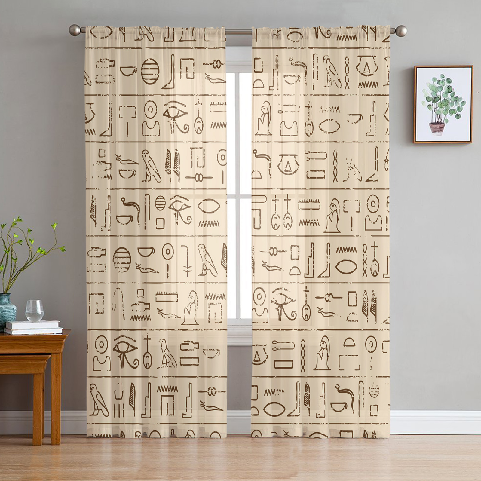 Ancient Egypt Retro Totem Mural Tulle Curtains For Living Room Bedroom ...