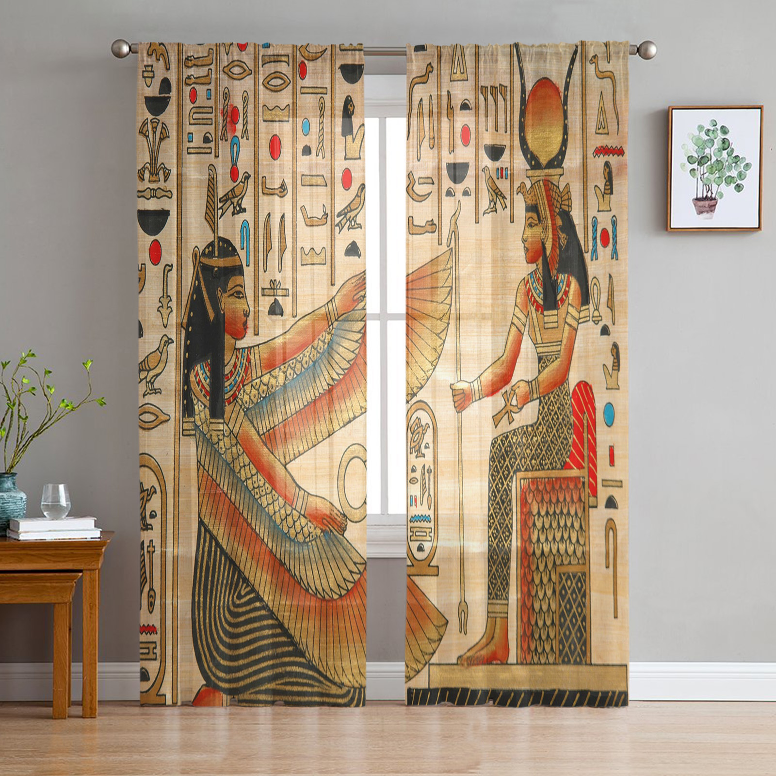 Ancient Egypt Retro Totem Mural Tulle Curtains For Living Room Bedroom ...