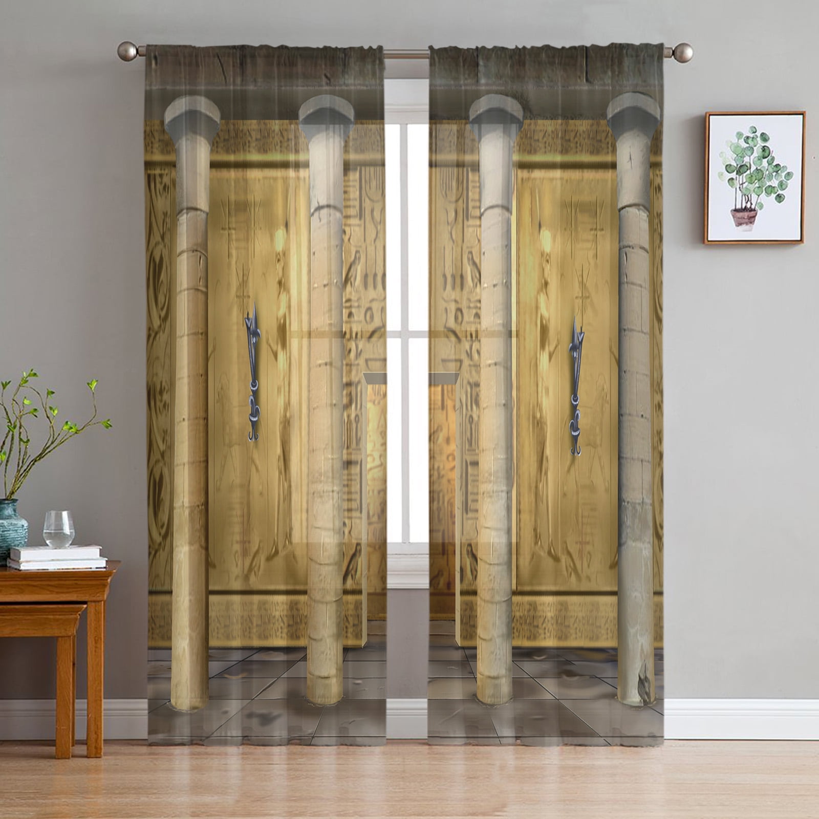 Ancient Egypt Retro Totem Mural Tulle Curtains For Living Room Bedroom ...