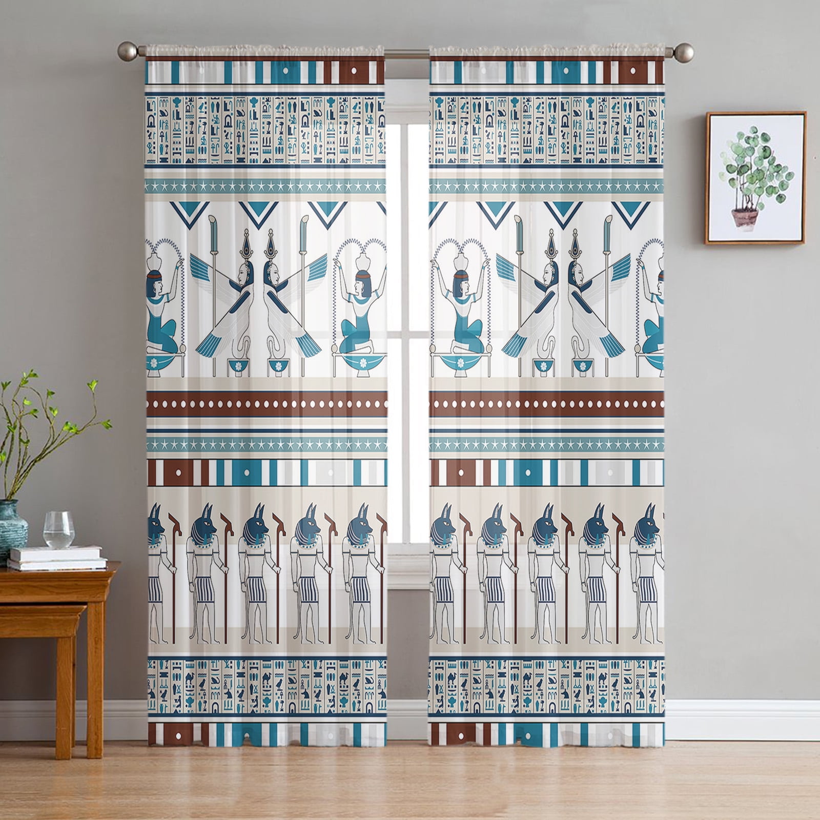 Ancient Egypt Retro Totem Mural Tulle Curtains For Living Room Bedroom ...