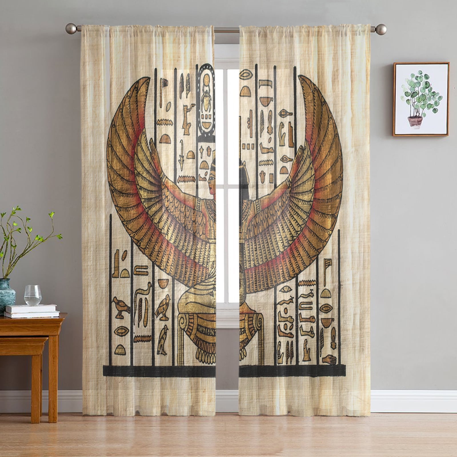 Ancient Egypt Retro Totem Mural Tulle Curtains For Living Room Bedroom ...
