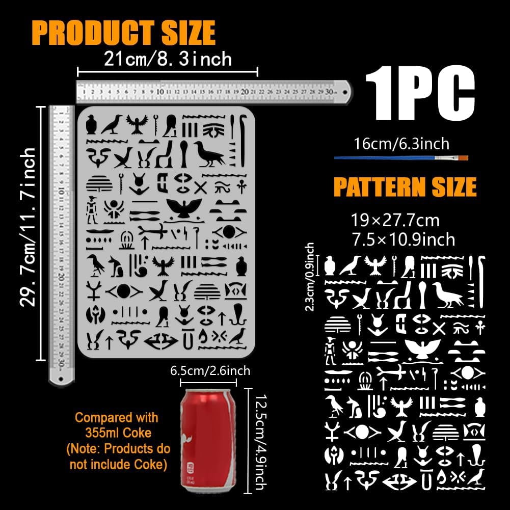 Ancient Egypt Symbols Painting Stencil with 1 Pc Paint Brush 8.3x11 ...