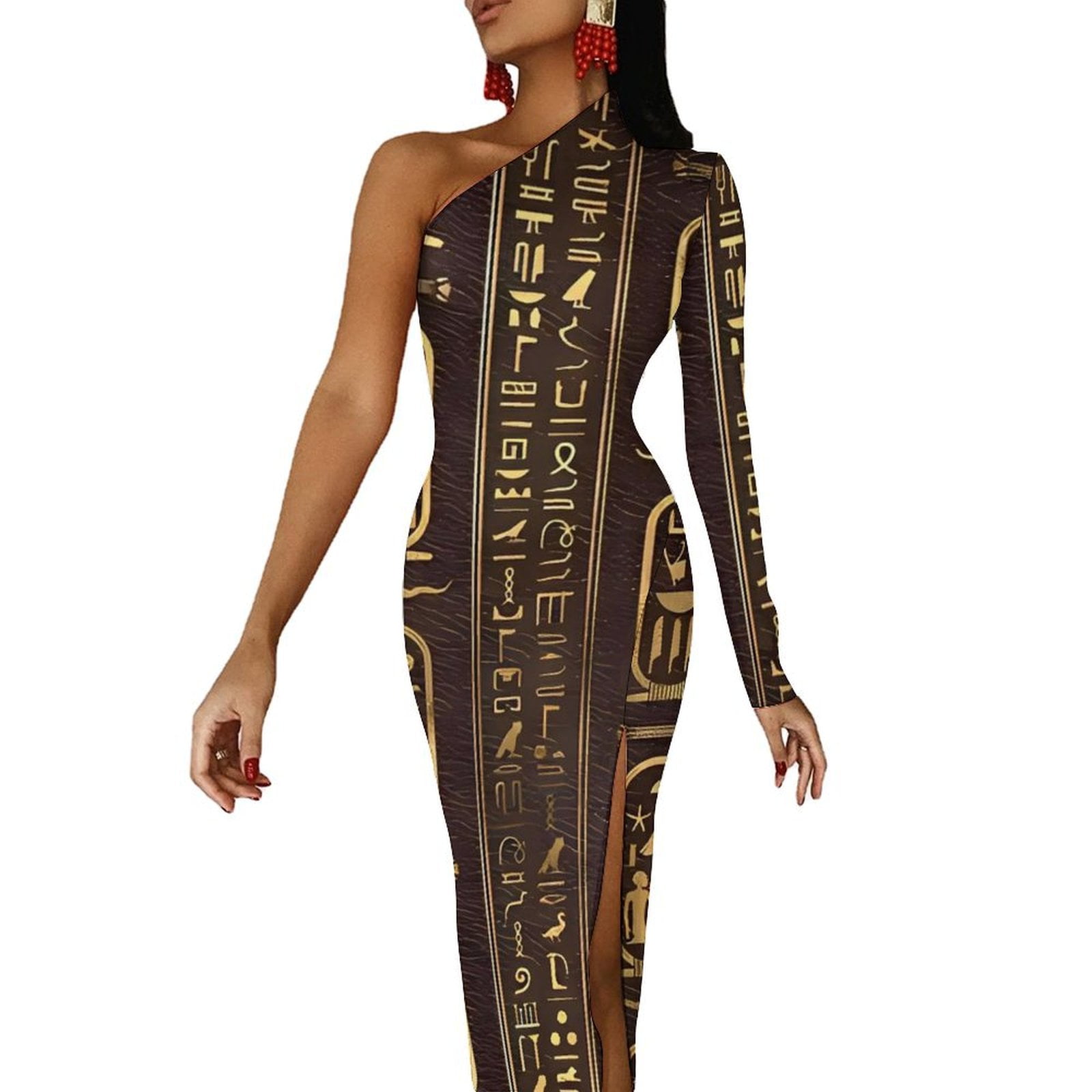 Ancient Egyptian Art Bodycon Dress Spring Night Club Side Split Long ...