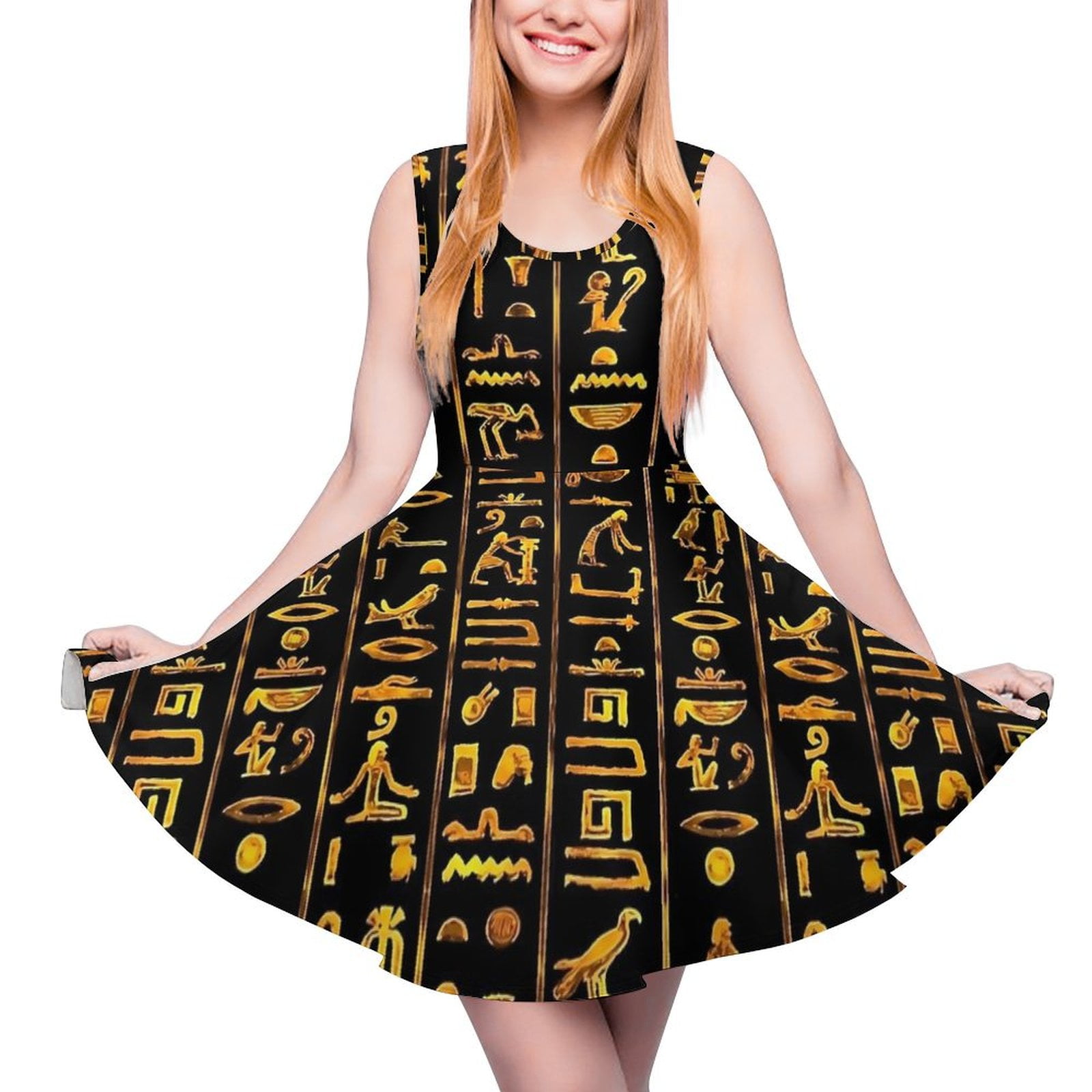 Ancient Egyptian Art Dress Sleeveless Marble and Gold Aesthetic Dresses ...