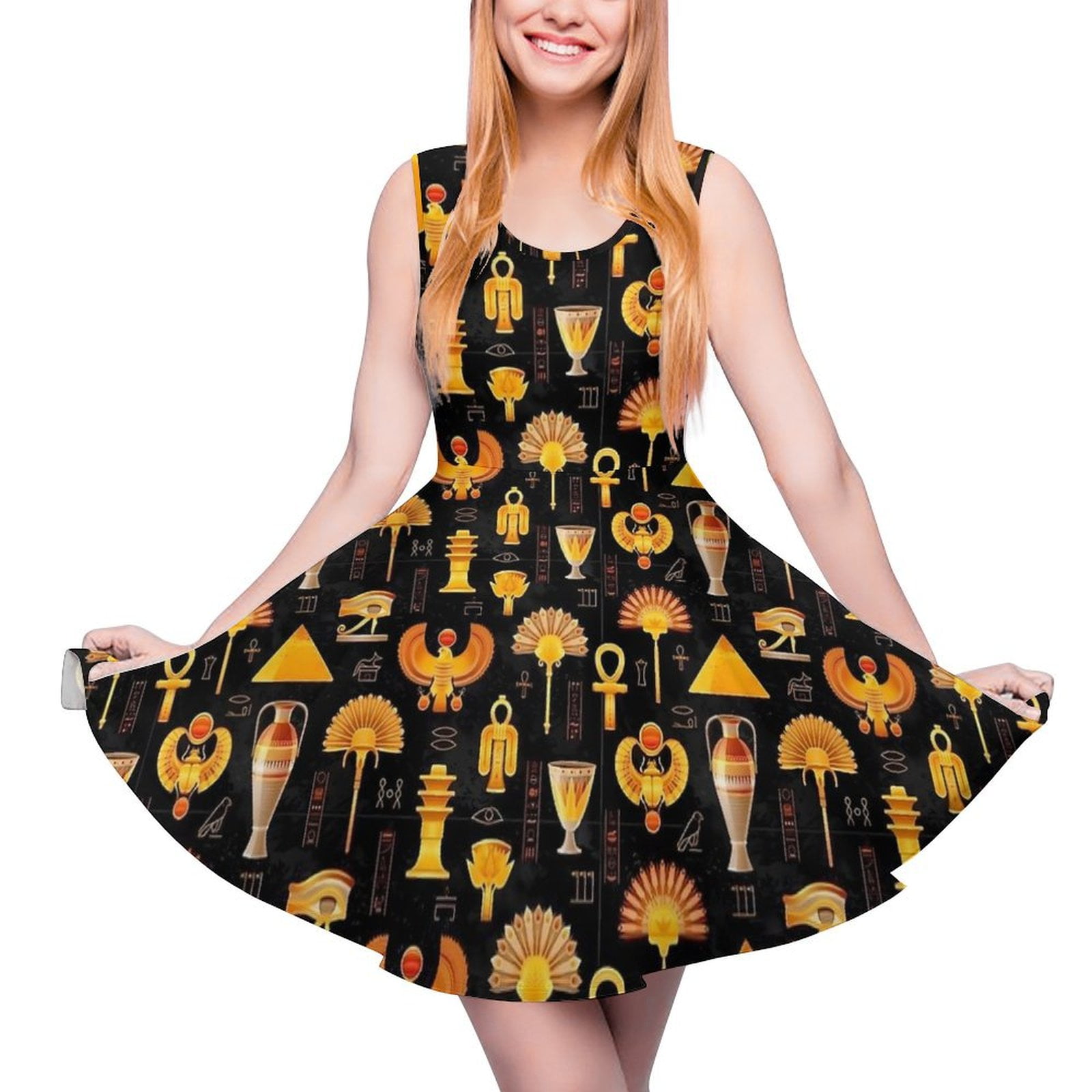 Ancient Egyptian Art Dress Sleeveless Marble and Gold Aesthetic Dresses ...