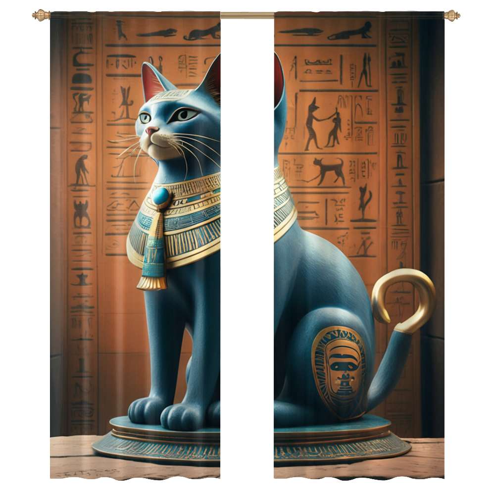 Ancient Egyptian Cat Statue Sheer Voile Curtain Window Tulle Curtains ...