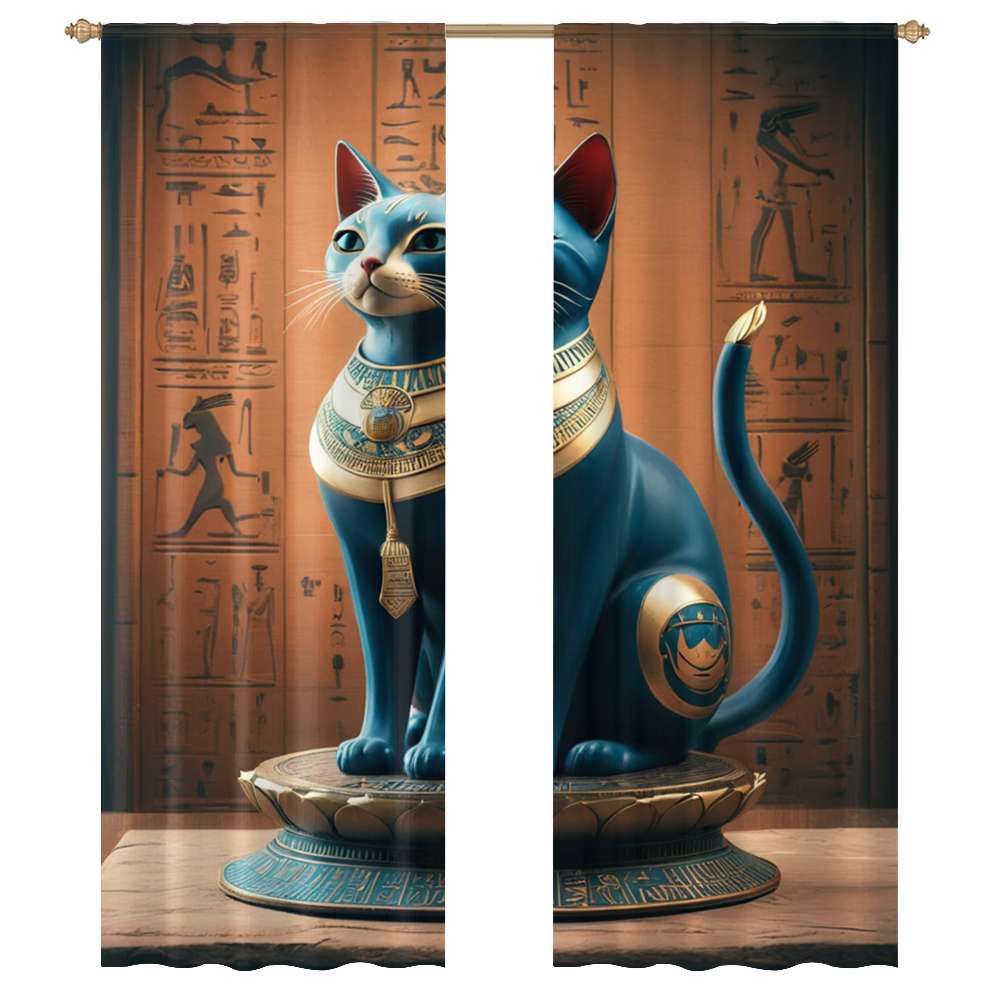 Ancient Egyptian Cat Statue Sheer Window Curtains for Living Room ...