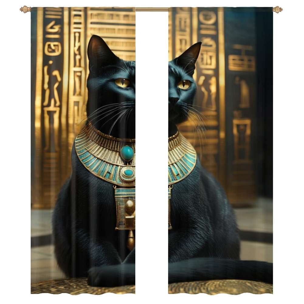 Ancient Egyptian Cat Statue Tulle Curtains For Living Room Chiffon ...