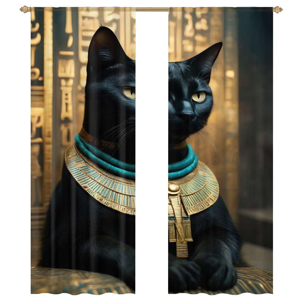 Ancient Egyptian Cat Statue Tulle Curtains For Living Room Chiffon ...
