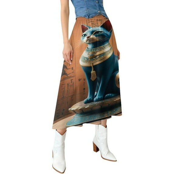 Ancient Egyptian Cat Statue Women High Waist Midi Skirt Elegant Midi ...