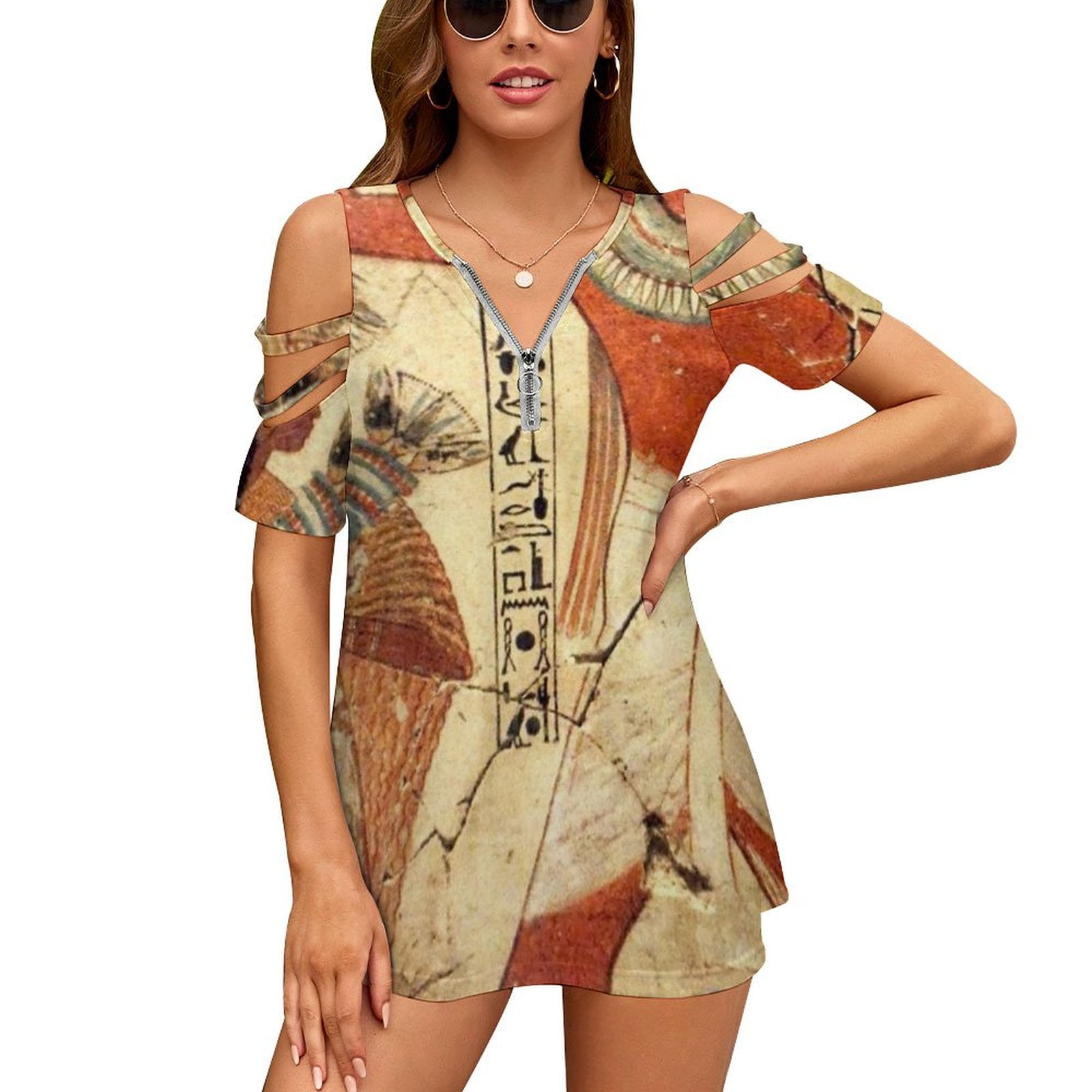 Ancient Egyptian Couple Hunting Women Zipper Sexy Printed Vintage T ...