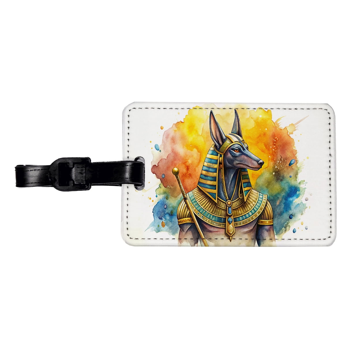 Ancient Egyptian God Anubis Watercolor Faux Leather Travel Luggage Tag ...