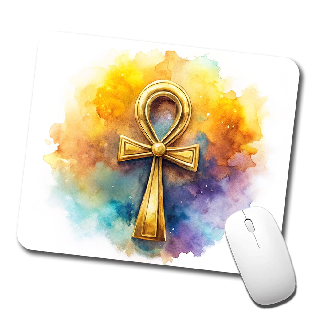 Ancient Egyptian Gold Ankh Watercolor Mouse Pad Low Profile Gaming Mat ...