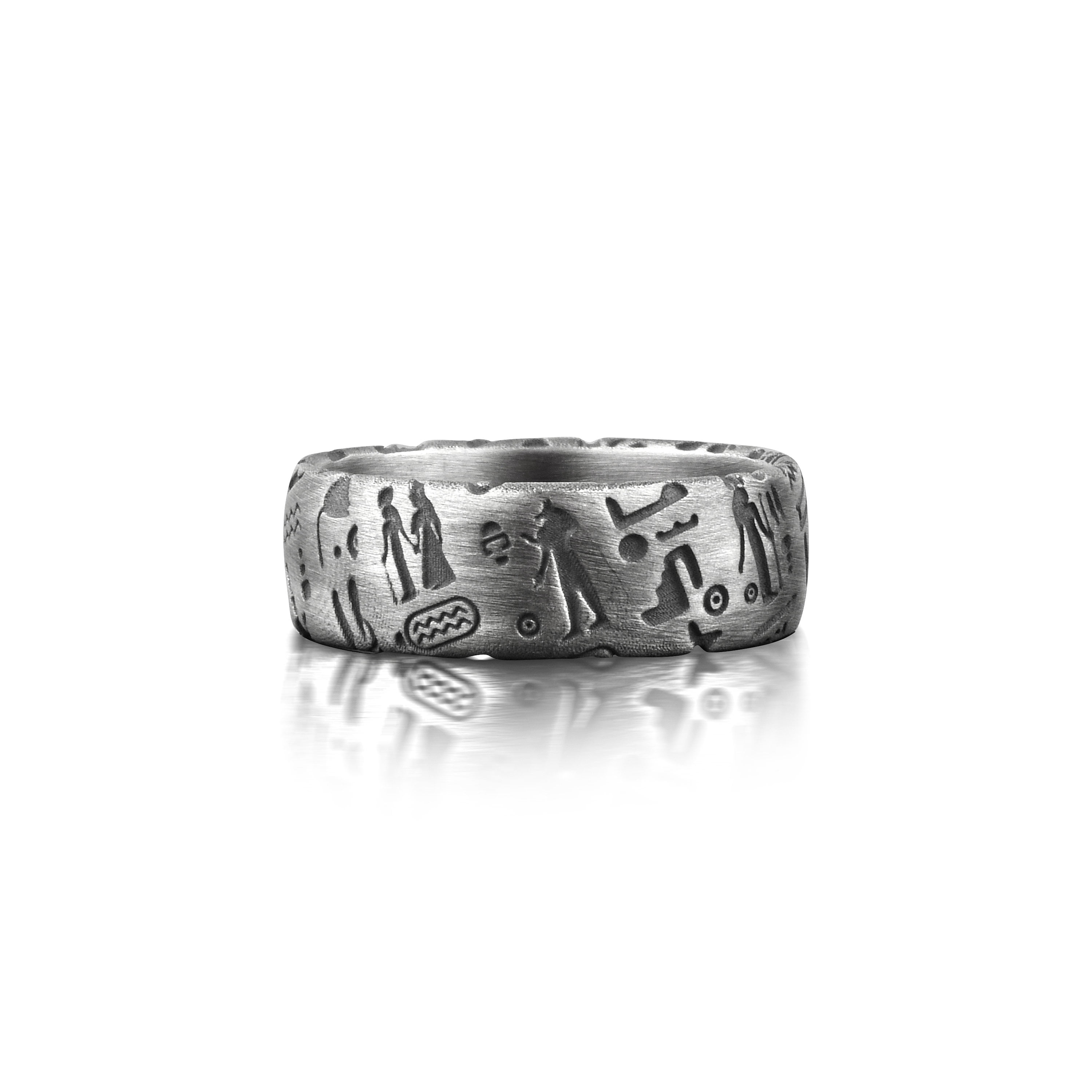 Ancient Egyptian Hieroglyphics Ring for Men, Sterling Silver Men Symbol ...