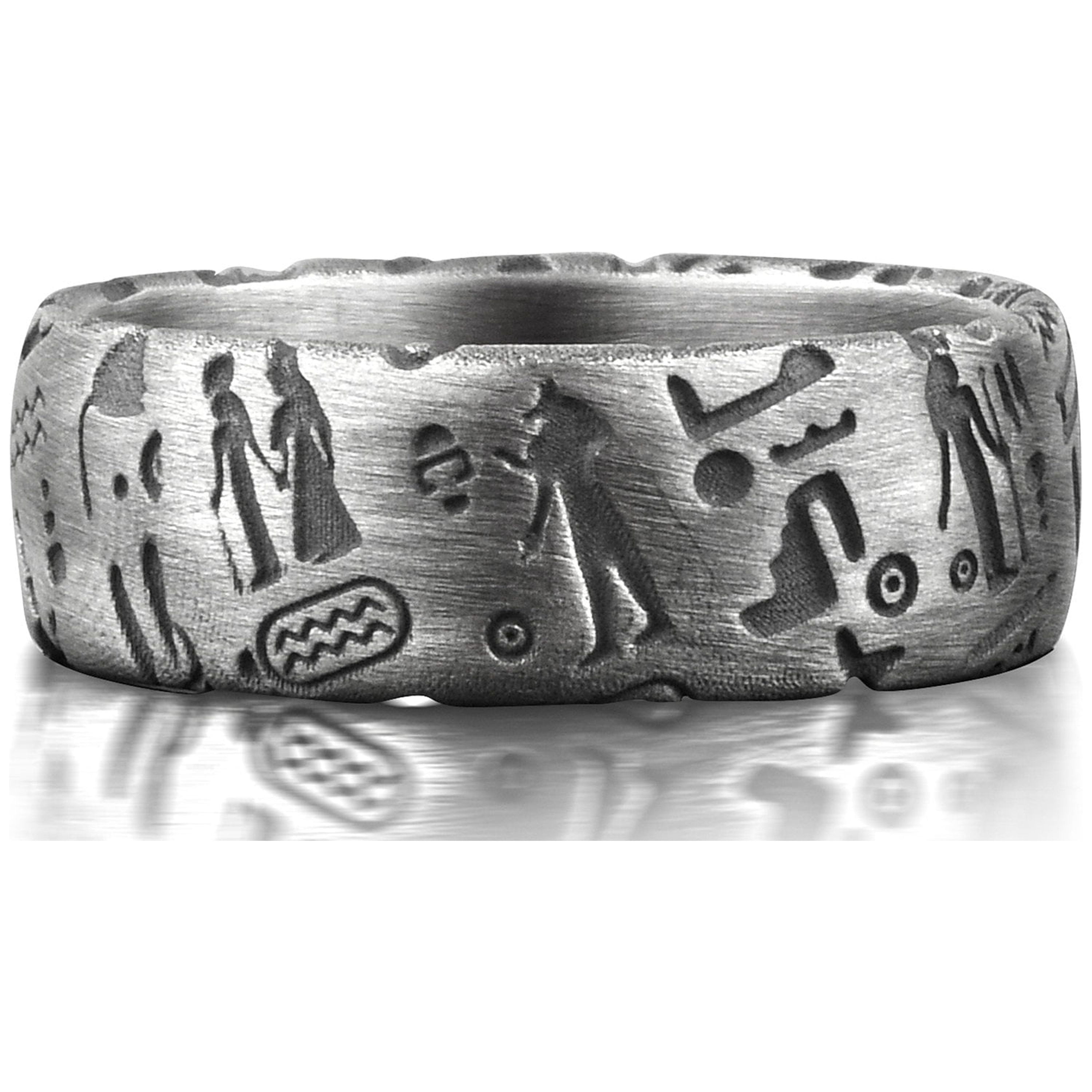 Ancient Egyptian Hieroglyphics Ring for Men, Sterling Silver Men Symbol ...