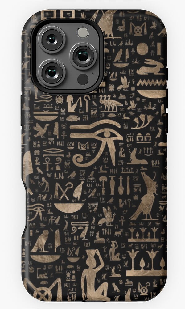 Ancient Egyptian Hieroglyphs Black Gold Phone Case for iPhone 16 15 14 ...