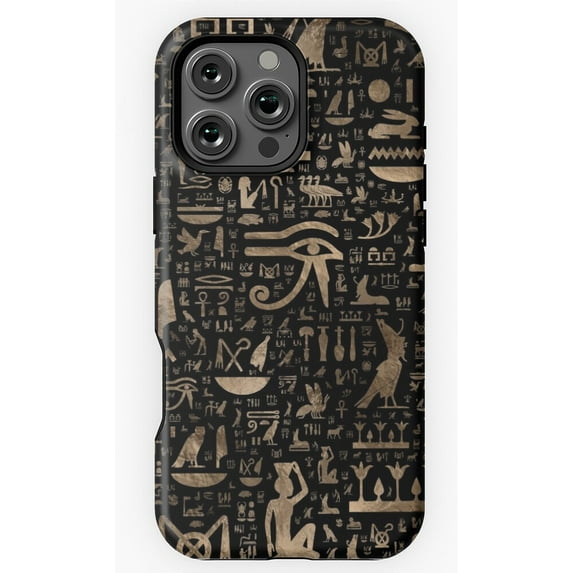 Ancient Egyptian Hieroglyphs Black Gold Phone Case for iPhone 16 15 14 ...