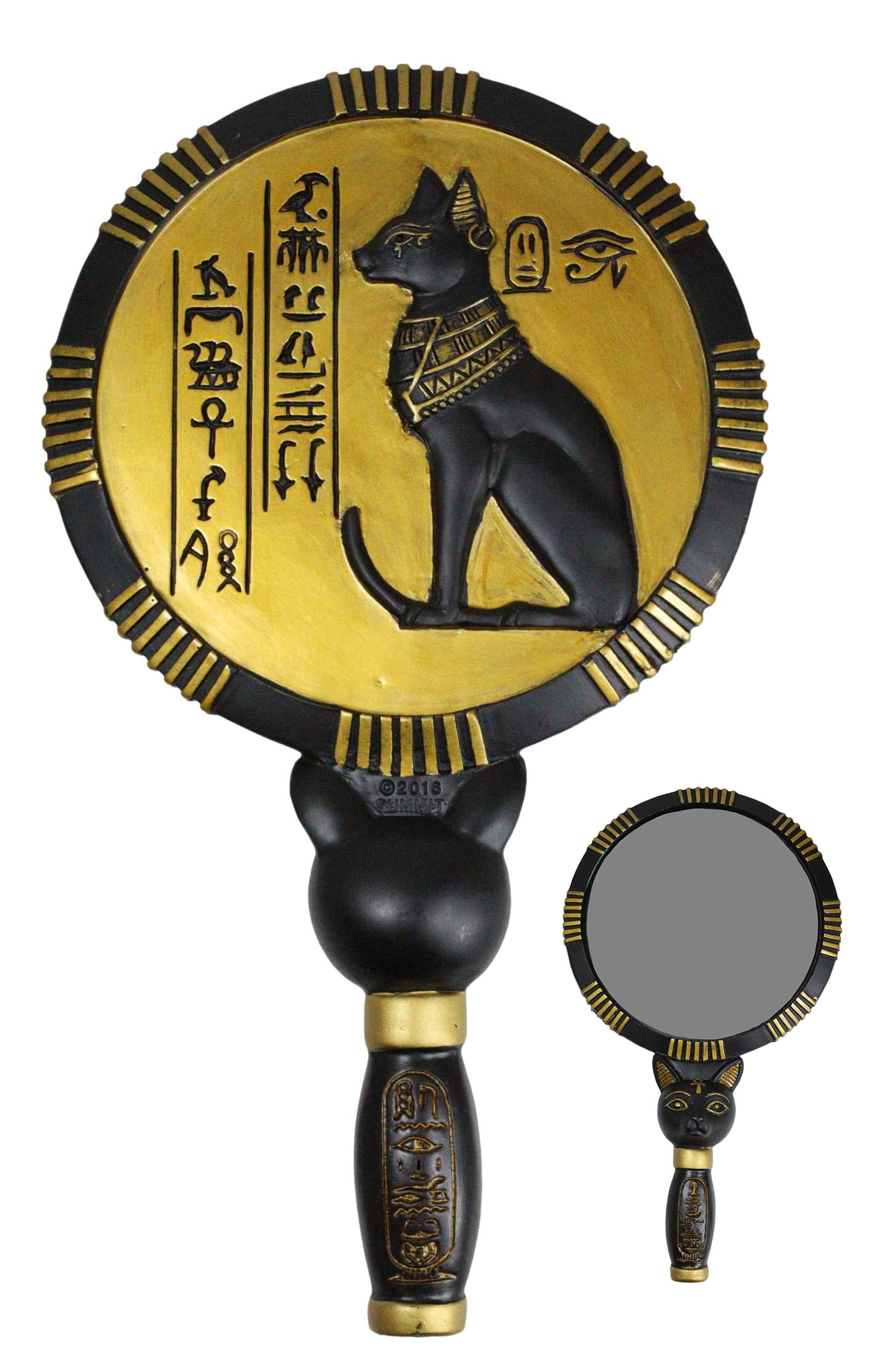 Ancient Egyptian Hieroglyphs Golden Goddess Bastet Cat Hand Mirror ...