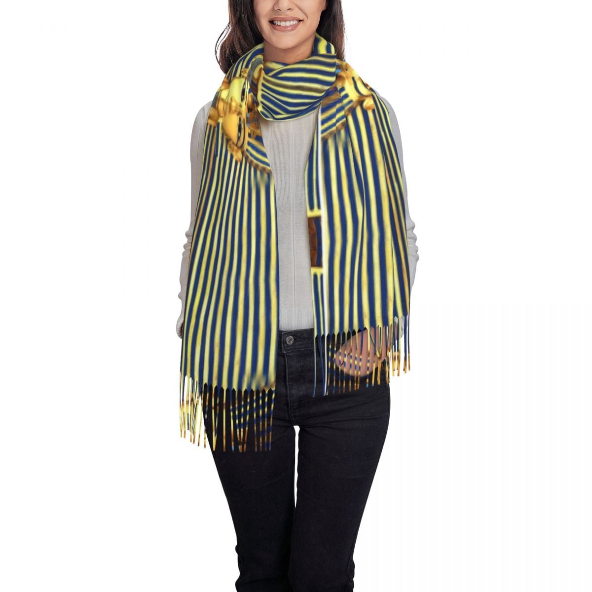 Ancient Egyptian Hieroglyphs Tassel Scarf Women Soft Egypt Symbol ...