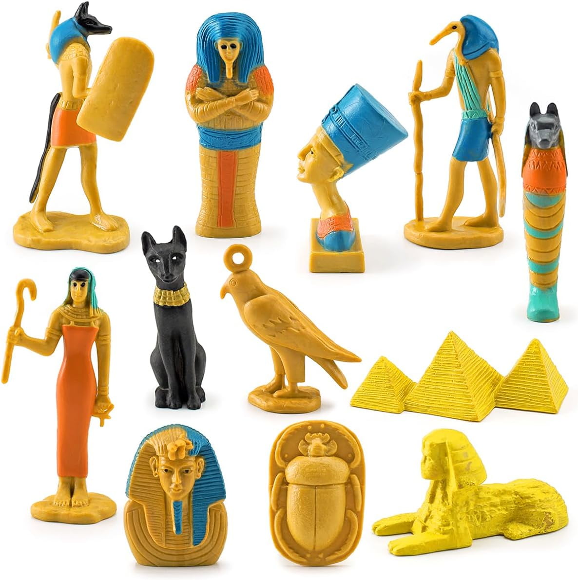 Ancient Egyptian Miniature Figurines Set, 12 Pieces with Pyramids ...