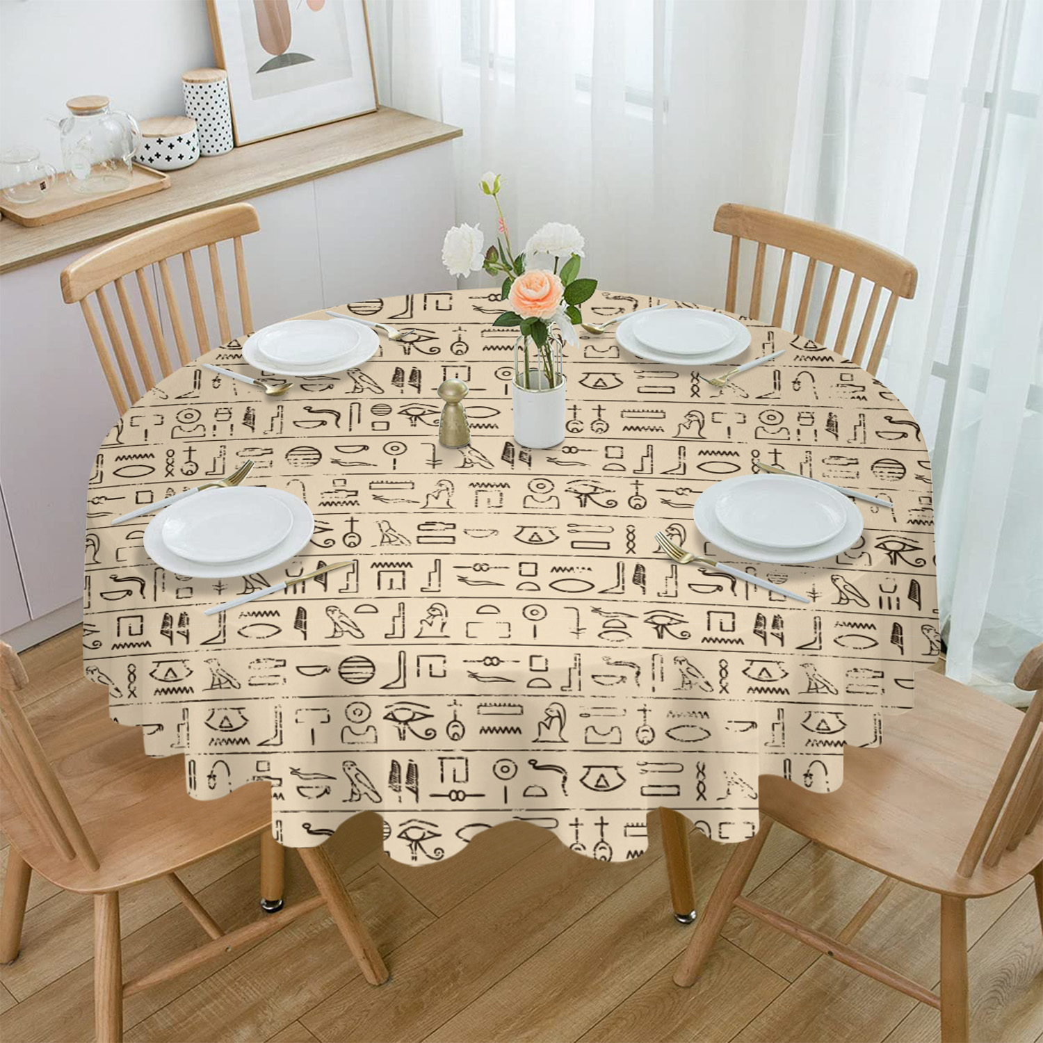Ancient Egyptian Mural Graphics Round Tablecloths for Dining Table ...