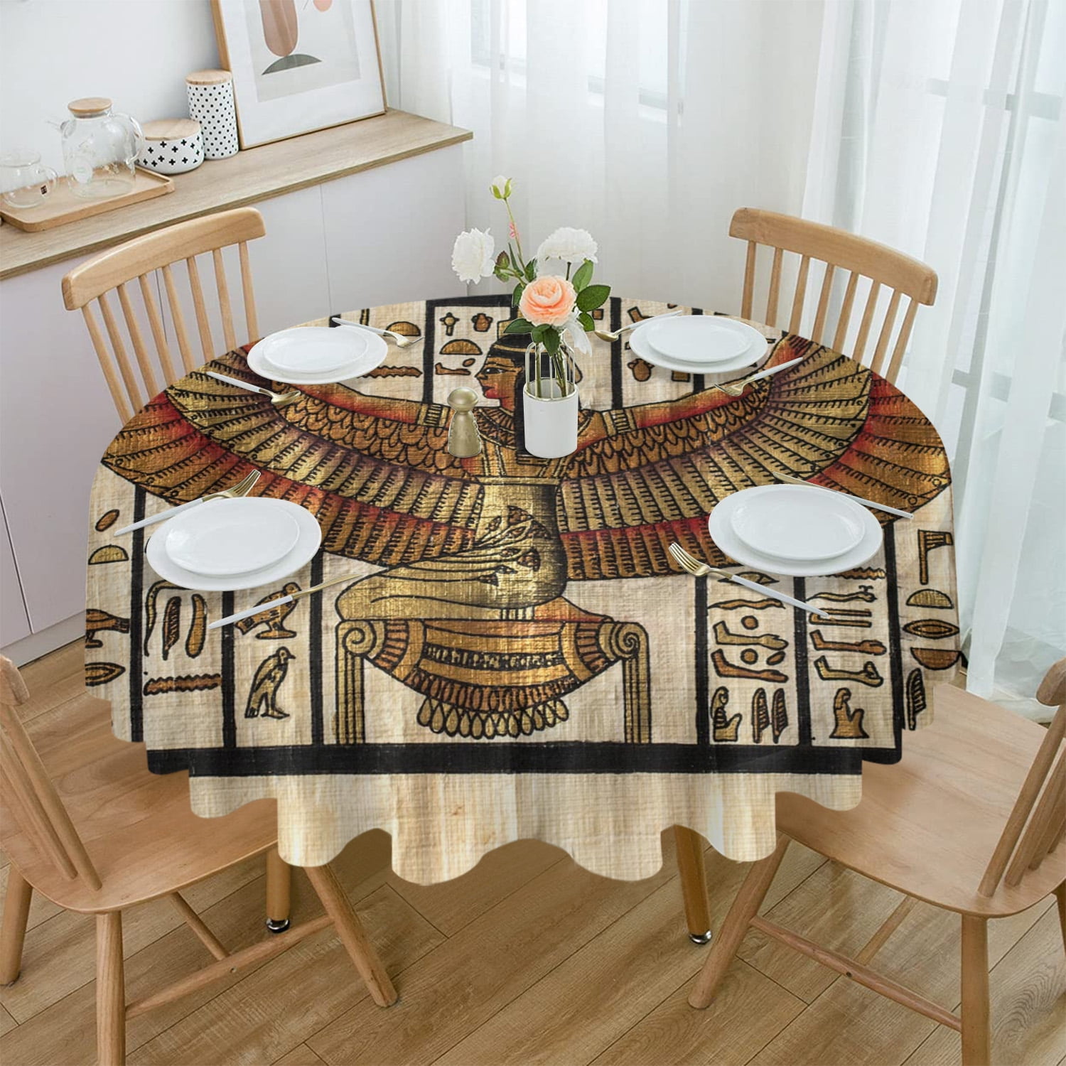Ancient Egyptian Mural Graphics Round Waterproof Tablecloth Home ...