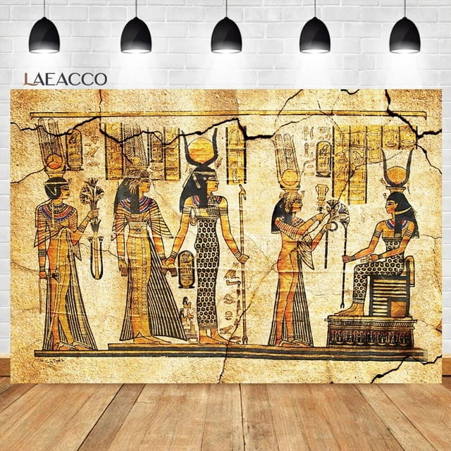 Ancient Egyptian Old Vintage Colorful Fresco Golden Stone Wall ...