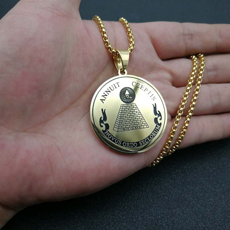 Ancient Egyptian Pyramid Providence Eye Tide 14K Yellow Gold Round ...
