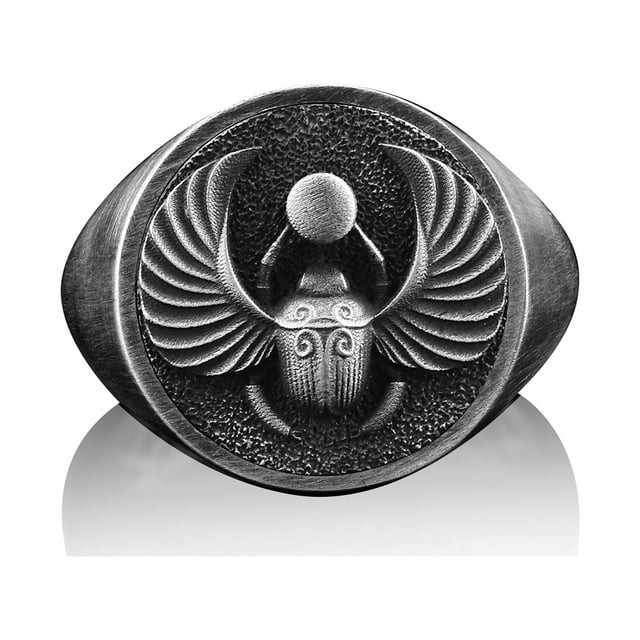Ancient Egyptian Scarab Handmade Signet Ring, Sterling Silver Scarab ...