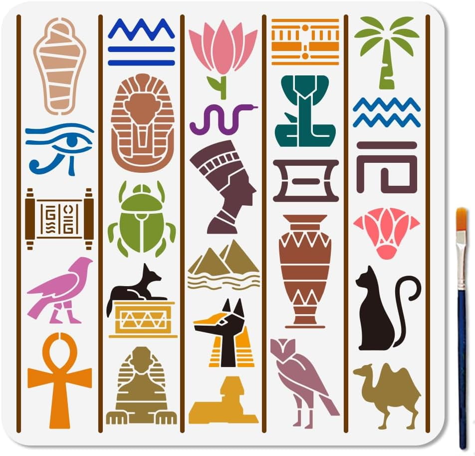 Ancient Egyptian Stencil 11.8×11.8inch Pharaoh Pyramid Painting Stencil ...
