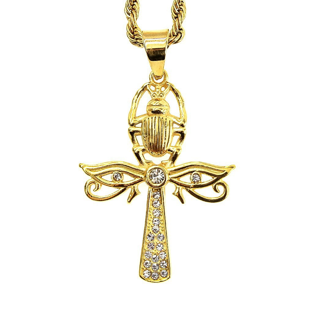 Ancient Egyptian Symbol Necklaces 14K Yellow Gold Eagle Triangle ...