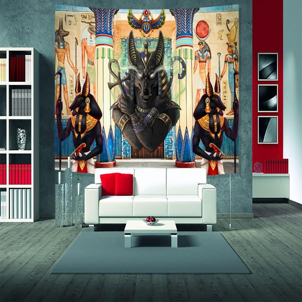Ancient Egyptian Tapestry Anubis Beetle Gods And Pharaohs 100X90Inch ...