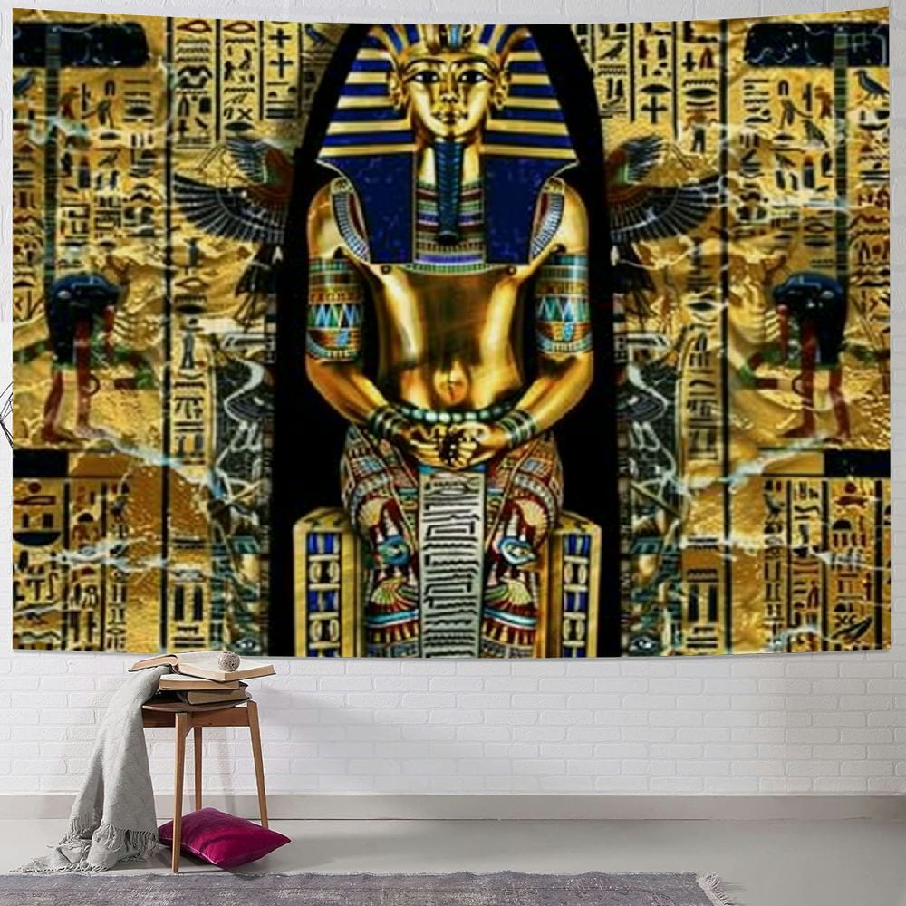 Ancient Egyptian Tapestry, Golden Palace Pharaoh Sculpture Vintage Wall ...