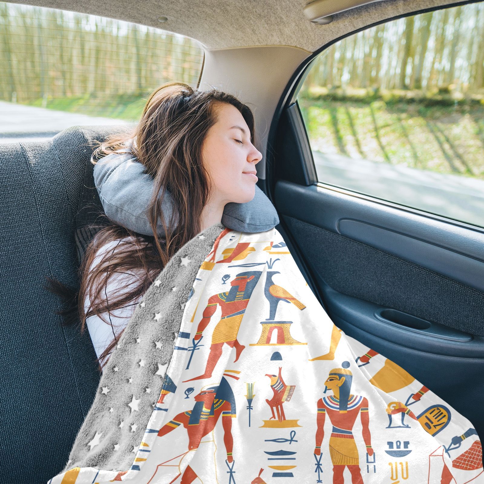 Ancient Egyptian Travel Blanket Pillow Compact Foldable Airplane Throw ...