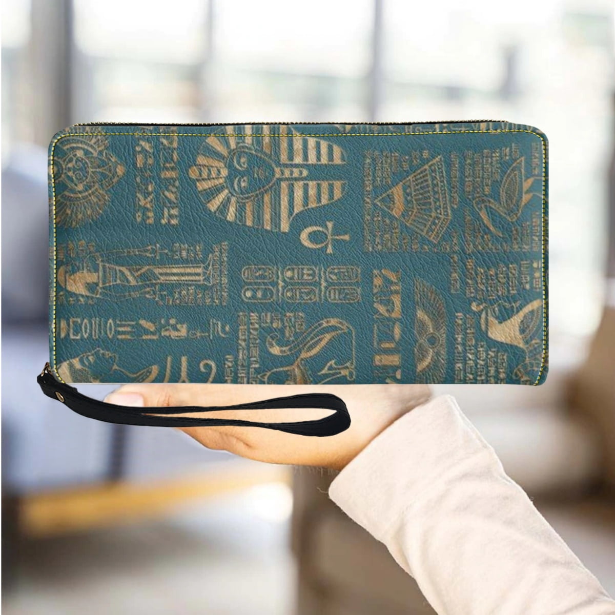 Ancient Egyptian Tribal Art Design Long Wristband Wallet Fashion ...