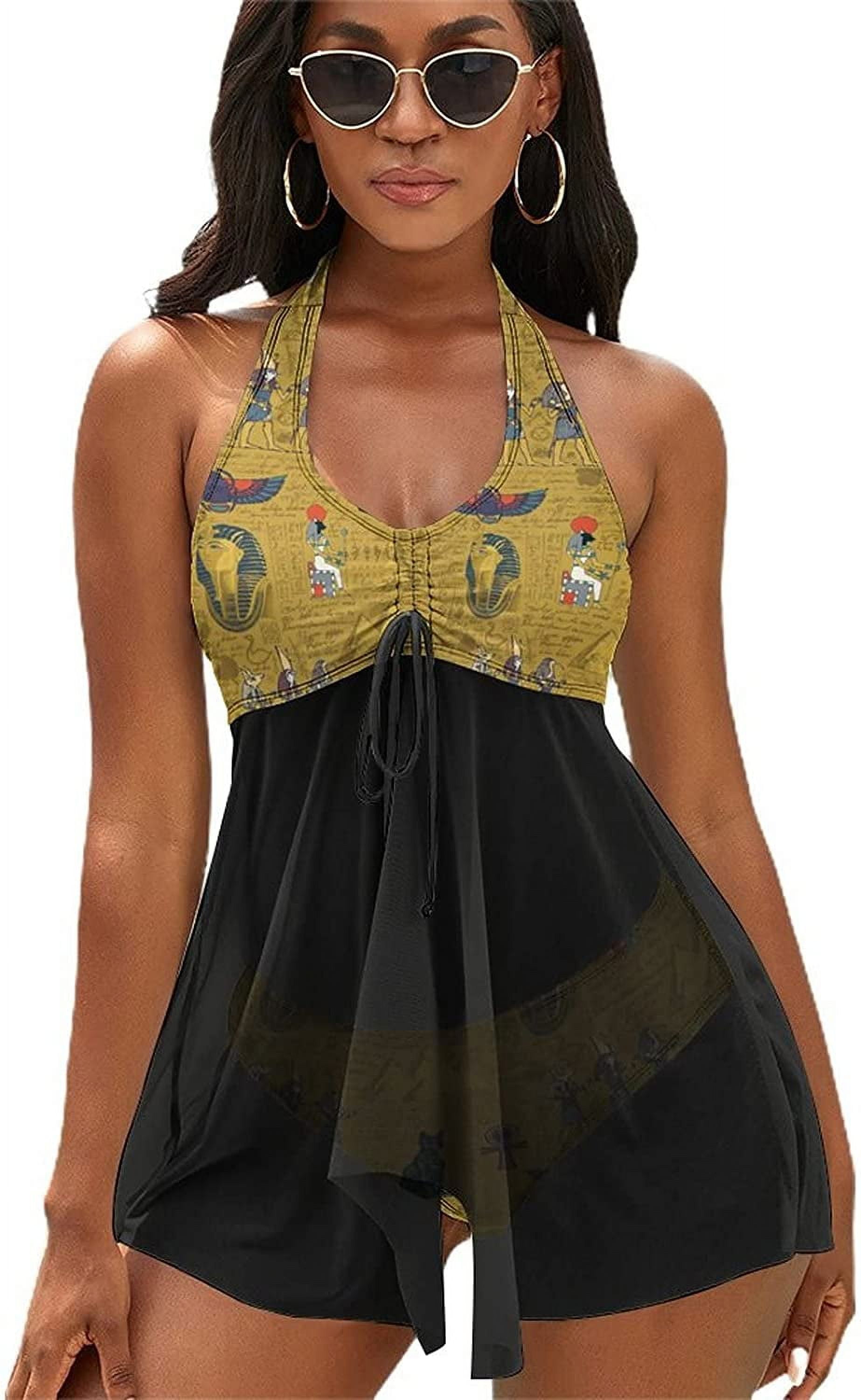 Ancient Gods Of Egypt Women Two Piece Bikini Sets With Cover Up Skirt