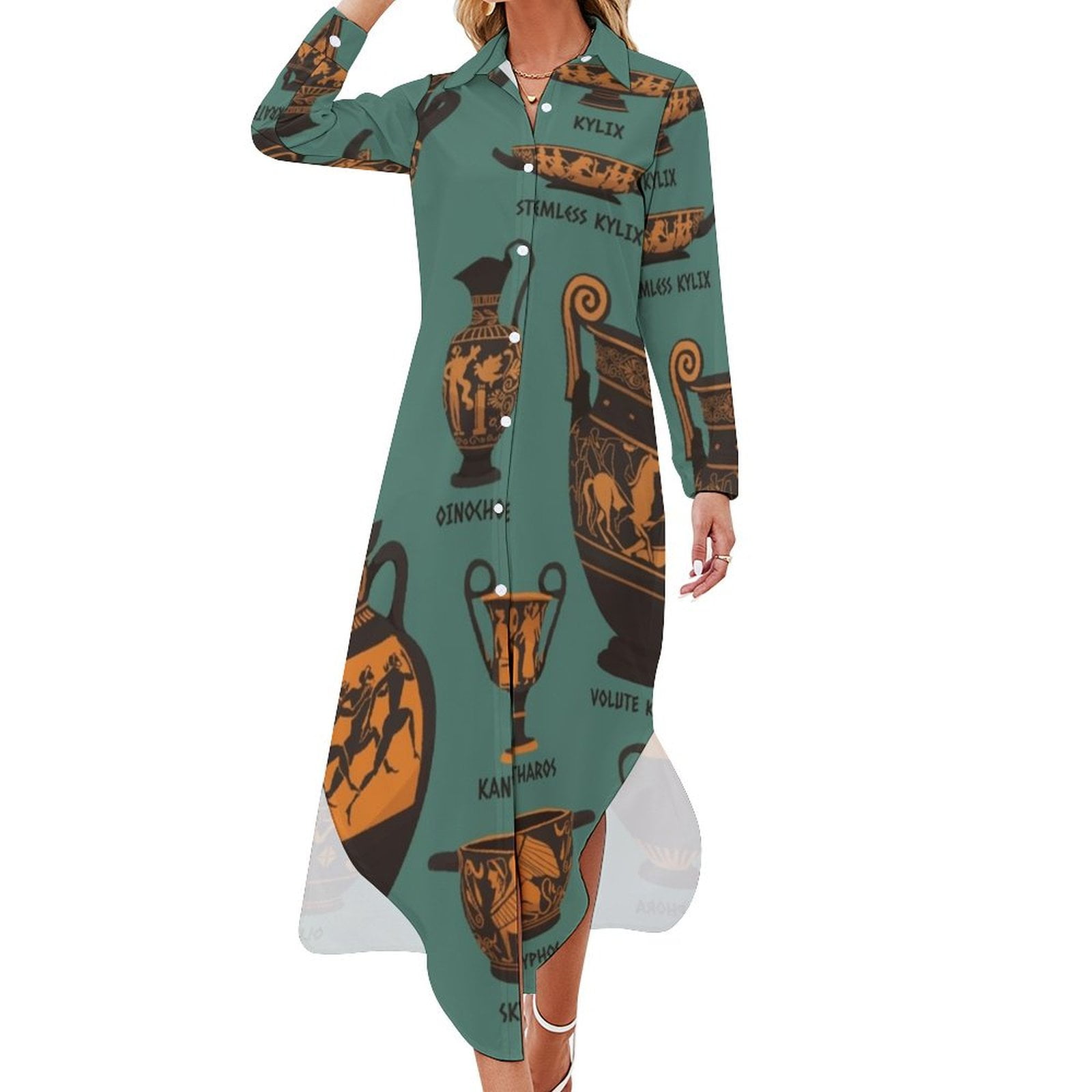 Ancient Greek Pottery Long Sleeved Shirt Dress Women's summer dresses ...
