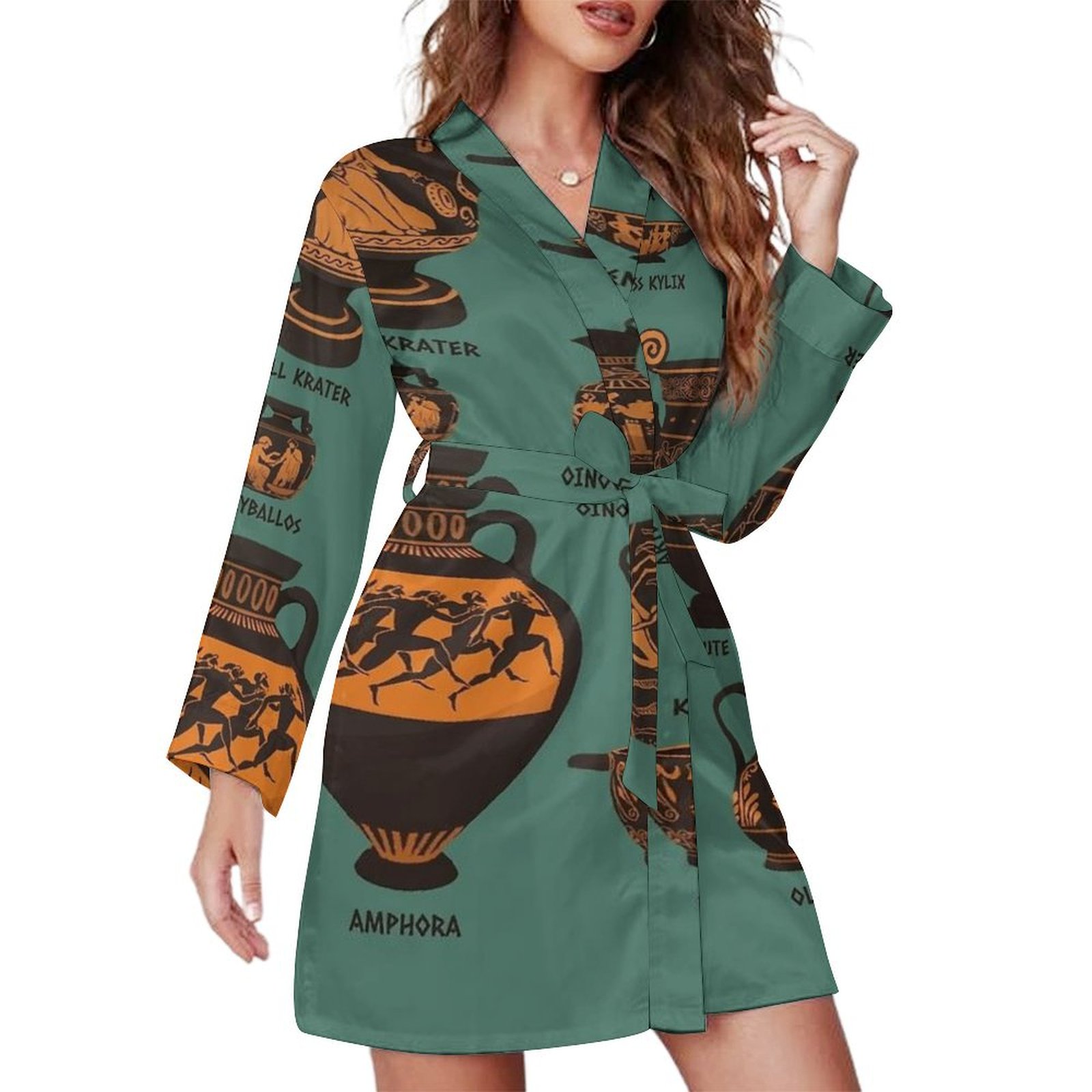 Ancient Greek Pottery Night Robe Long Sleeve V Neck Robe With Belt ...