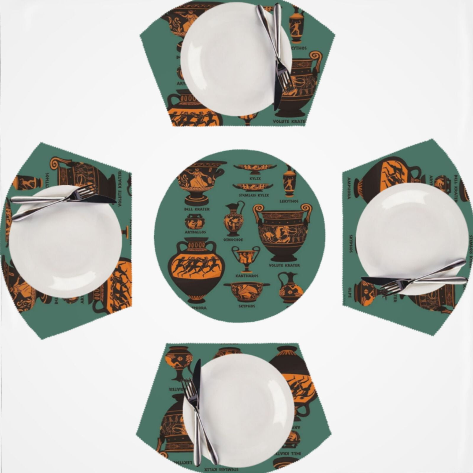 Ancient Greek Pottery Round Table Placemats Set Of 5 Wedge Table Mats ...