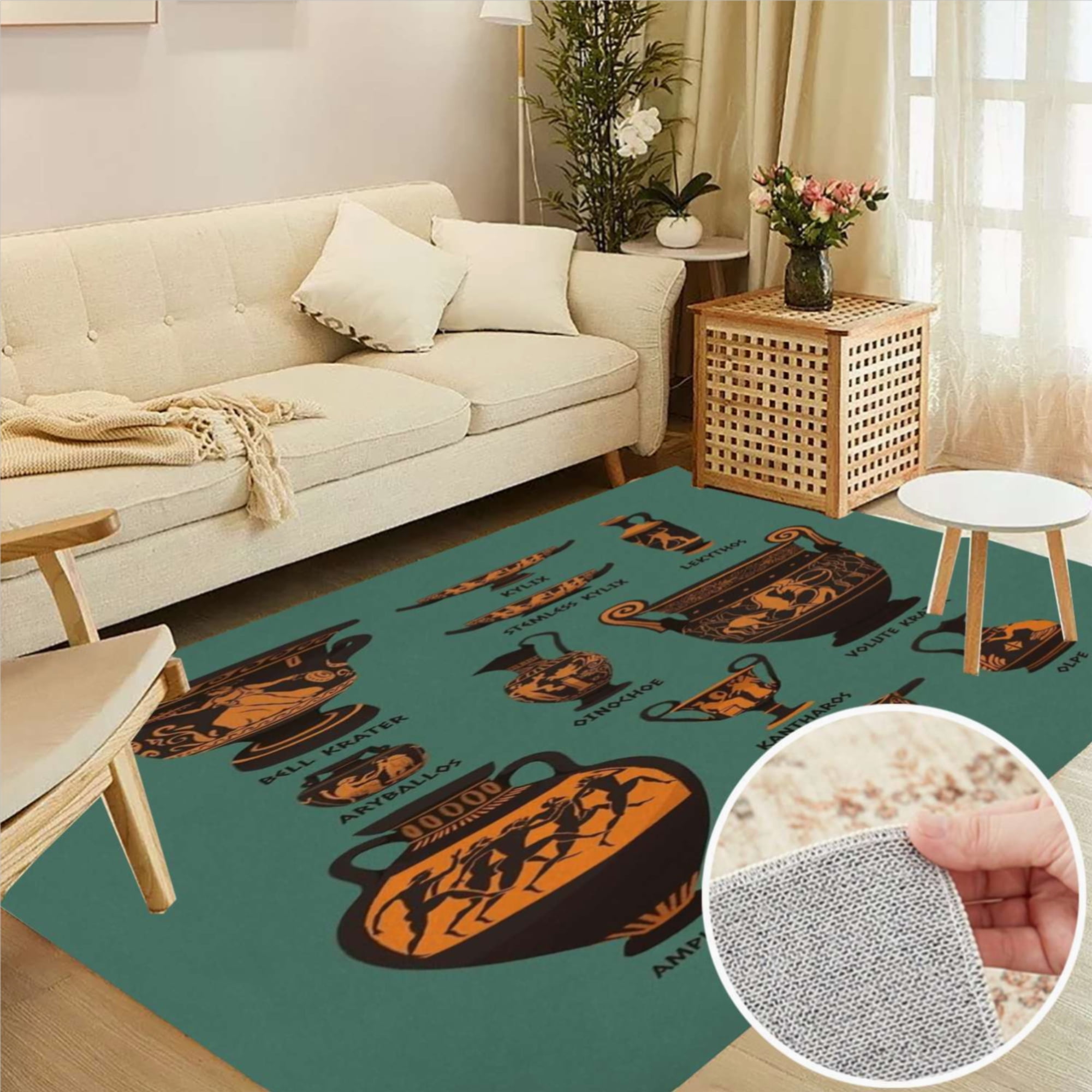 Ancient Greek Pottery Soft Large Area Rugs Washable Rug With Non-Slip ...
