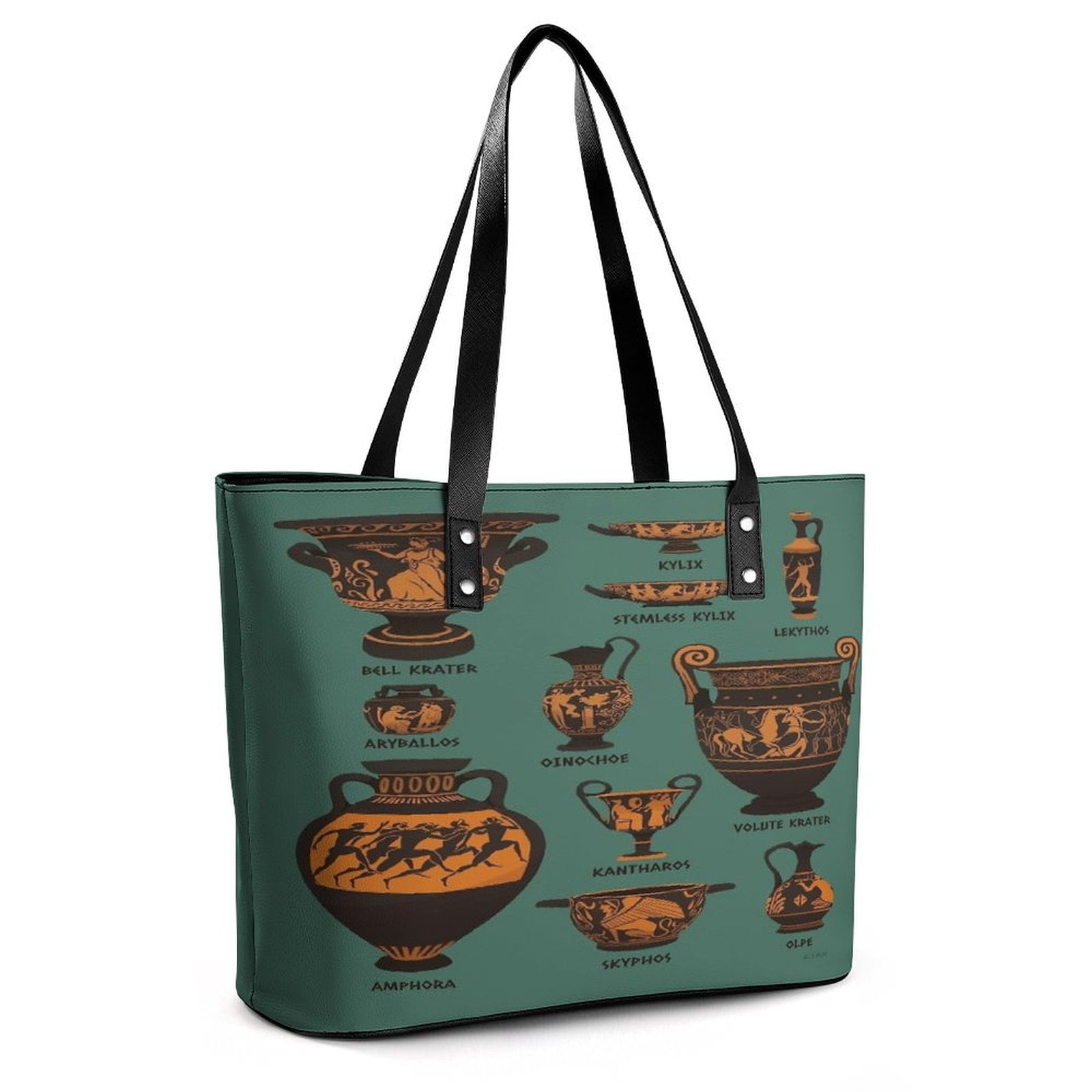 Ancient Greek Pottery Woman Leather Handbags Large Tote Bag Fashion ...