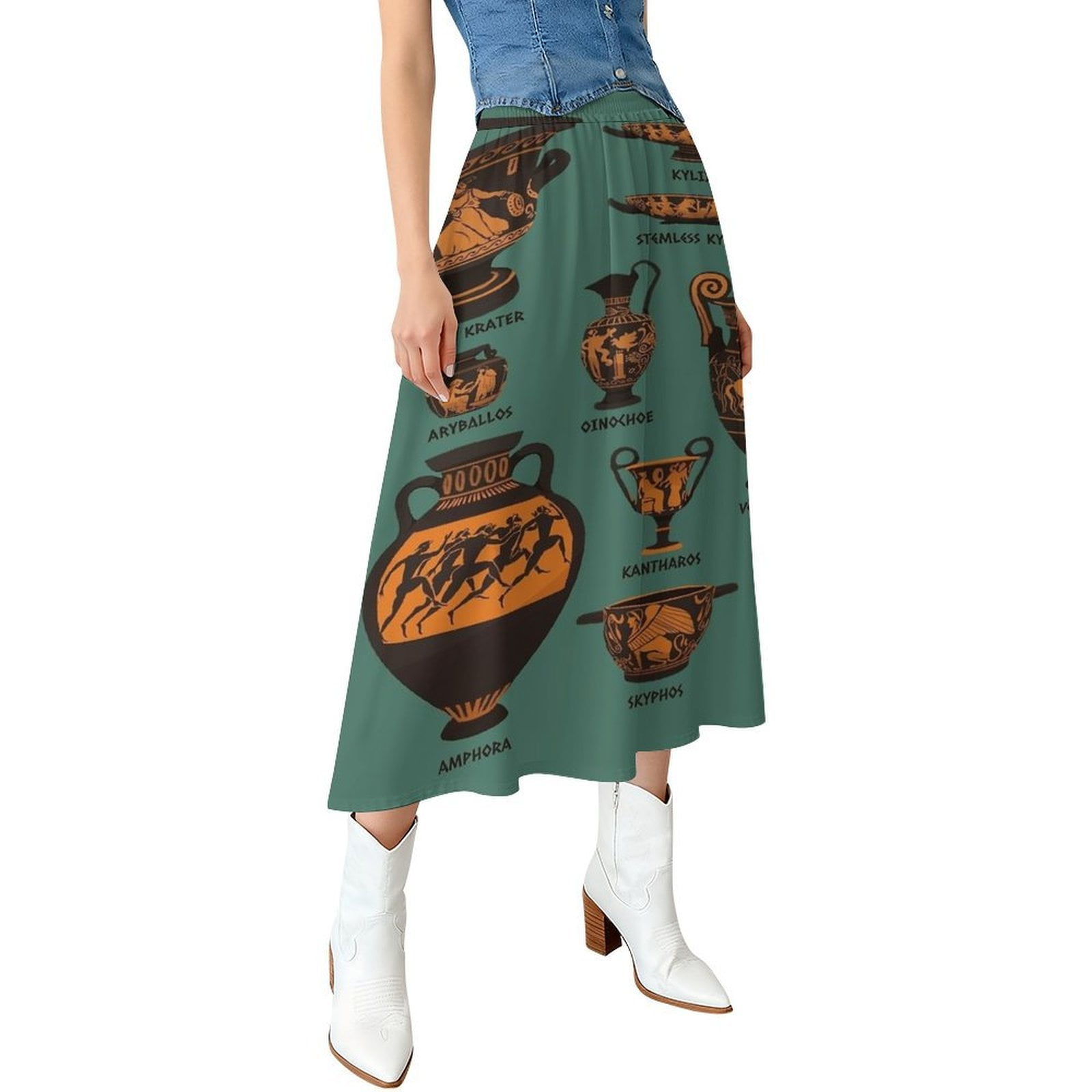 Ancient Greek Pottery Women High Waist Midi Skirt Elegant Midi Skirt ...