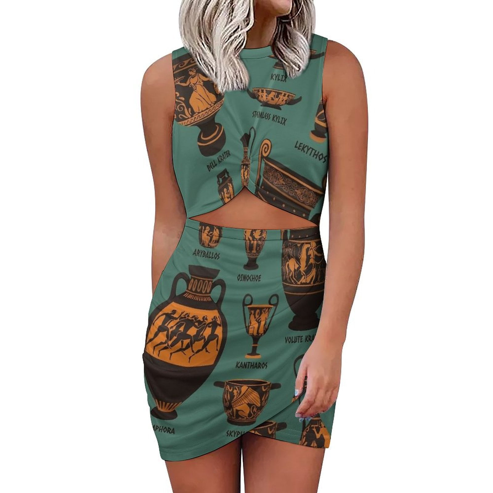 Ancient Greek Pottery Women's Crossover Slim Hip Dress Summer Crossover ...