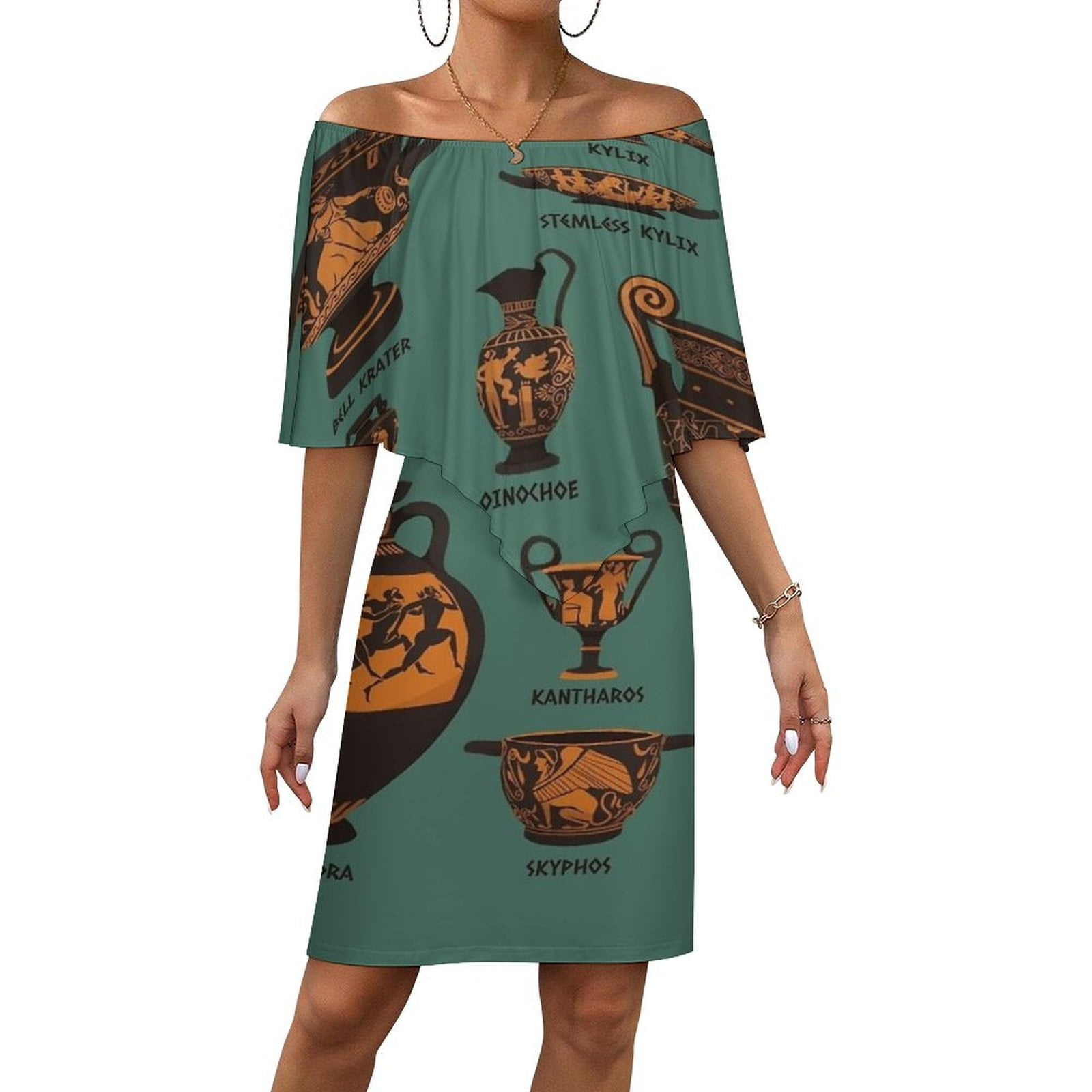 Ancient Greek Pottery Women's Off The Shoulder Ruffles Summer Wedding ...