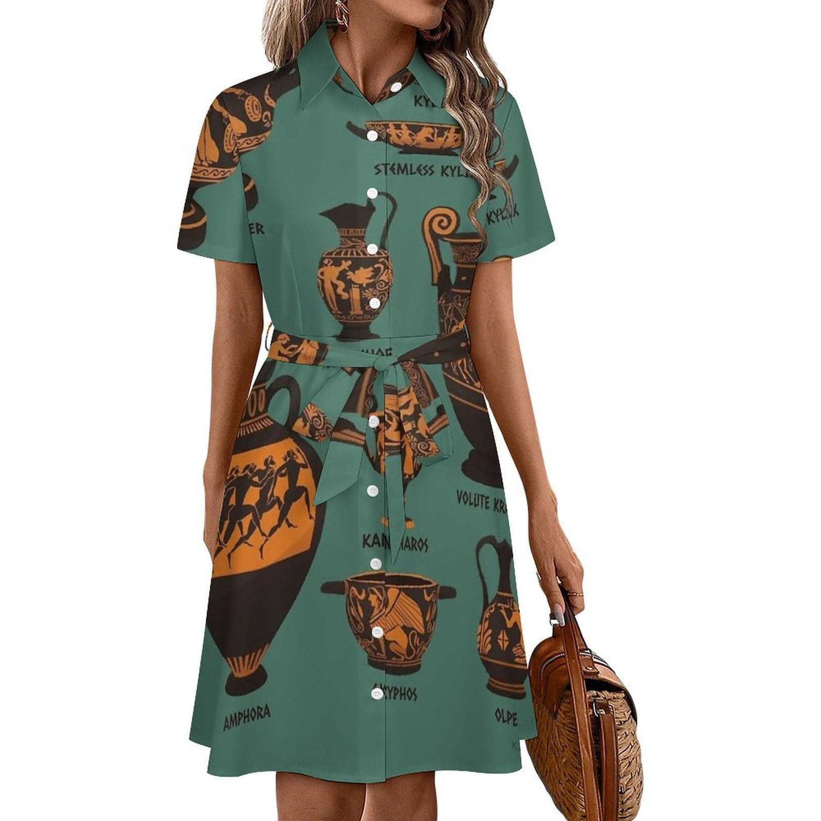 Ancient Greek Pottery Womens Shirt Dresses Women'S Short Sleeve Dress ...