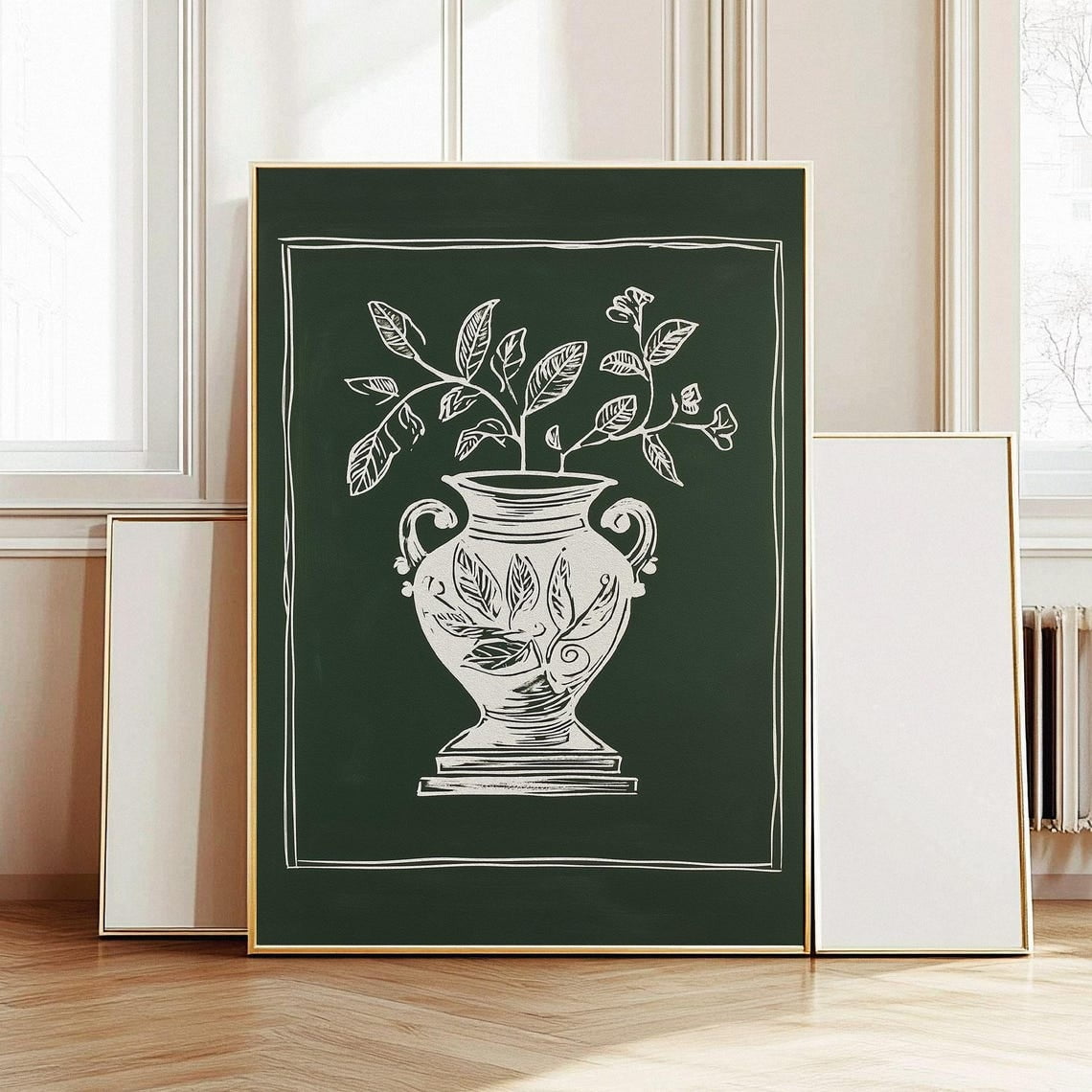 Ancient Greek Style Wall Art, Ornament Green Wall Decor, White Chalk ...