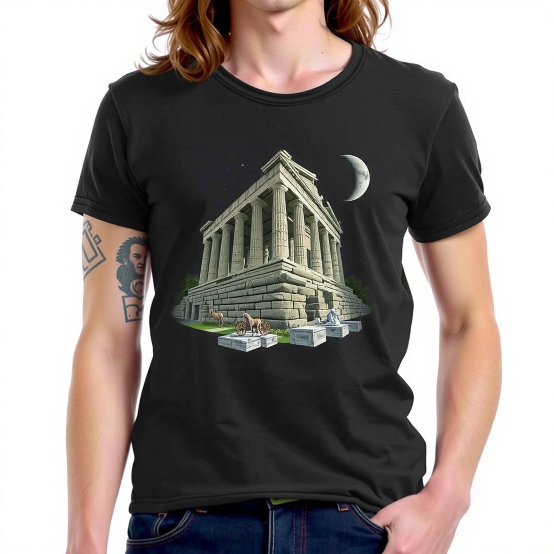 Ancient Greek Temple Graphic T-Shirt - Erechtheion Design with Moon ...